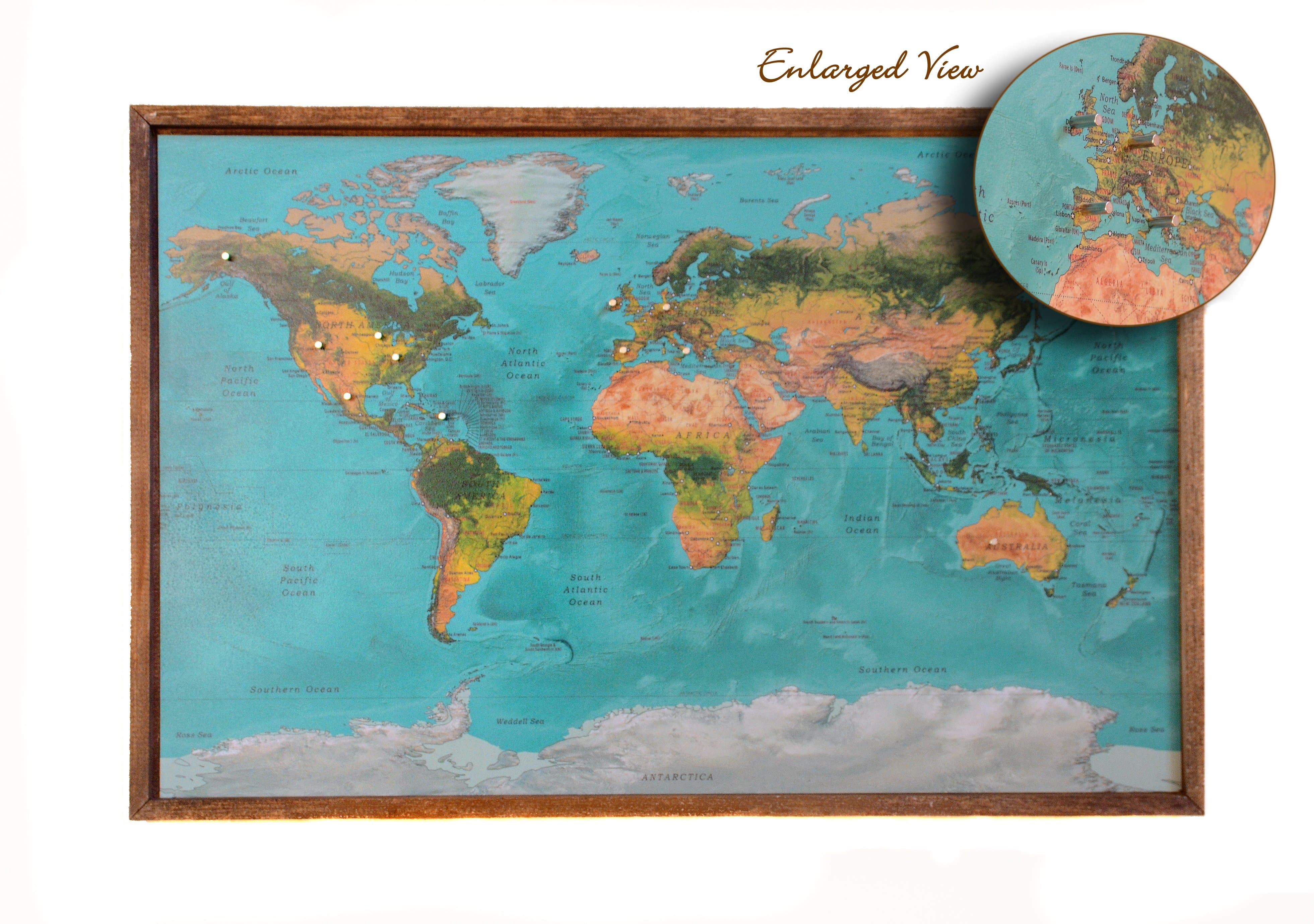 36x24 - Geographical Teal Natural Earth World Map - Travel Map - UM002 ...